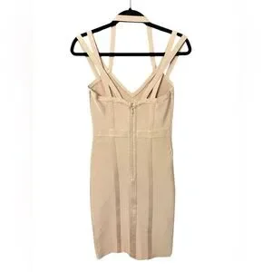 bebe | Dresses | Bebe Bodycon Bandage Halter Strap Midi Dress Nude Med ...